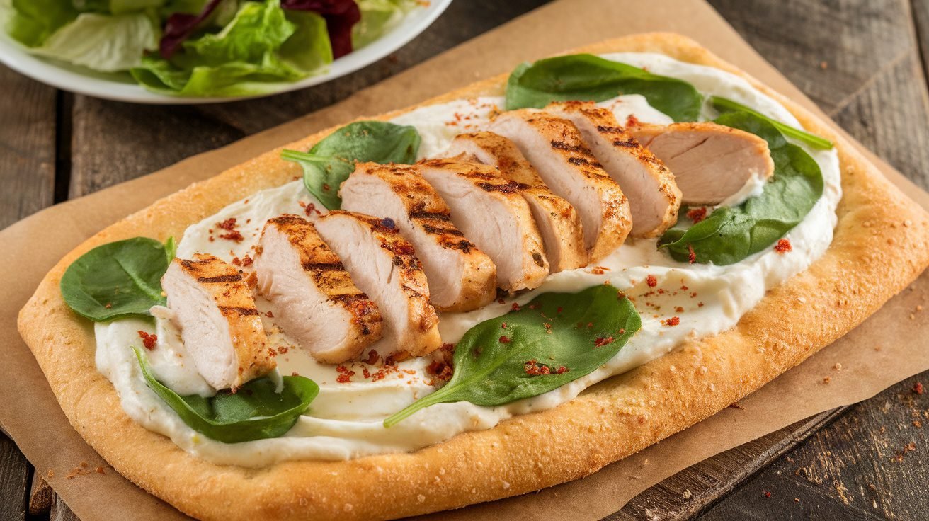 Creamy Chicken Spinach Alfredo Flatbread Recipe - Food Blasts