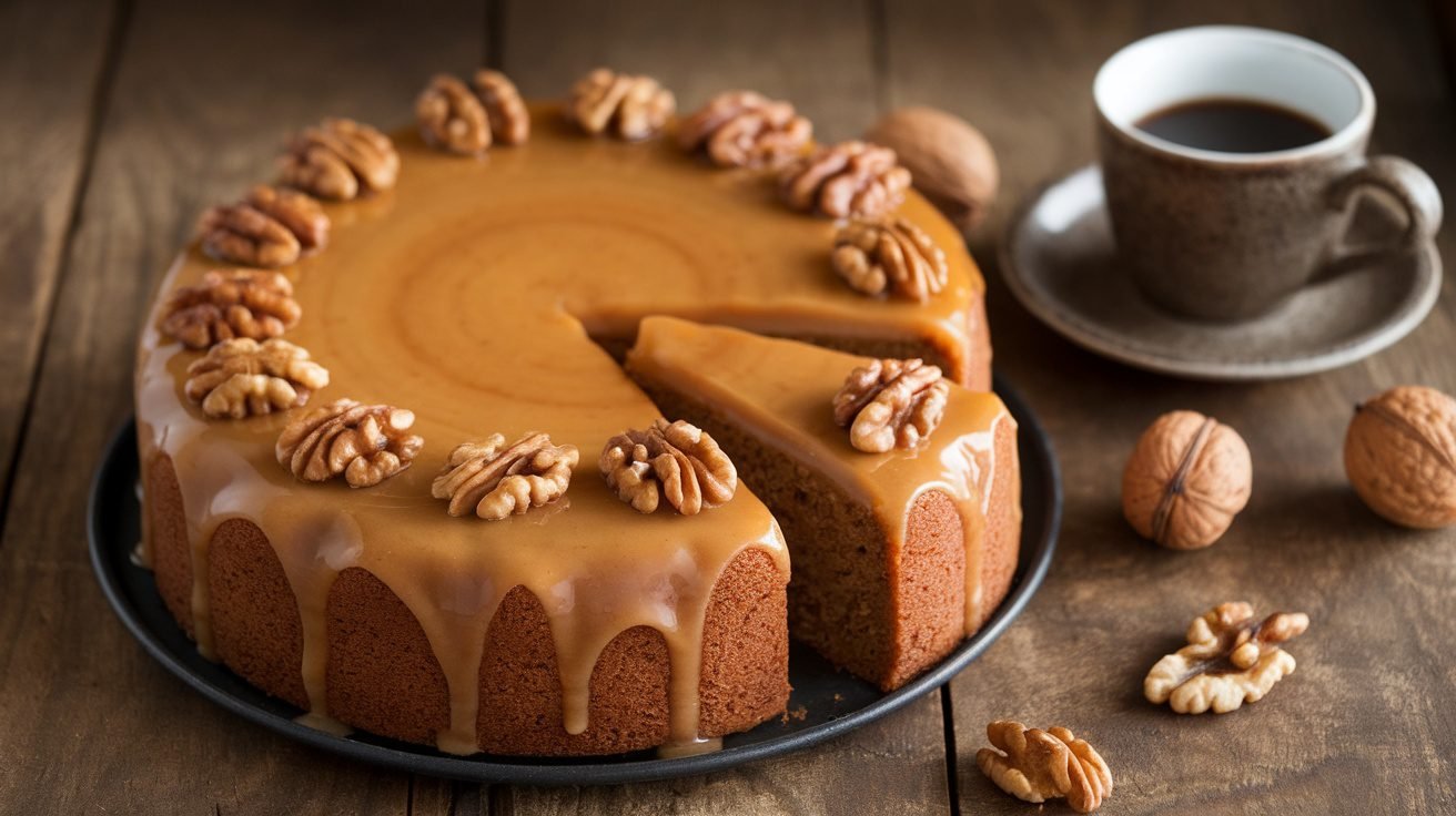 Maple Glazed Walnut Cake Recipe - Food Blasts