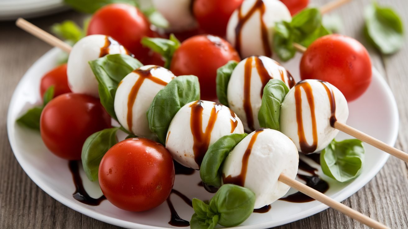 Caprese Mozzarella and Tomato Skewers Recipe - Food Blasts